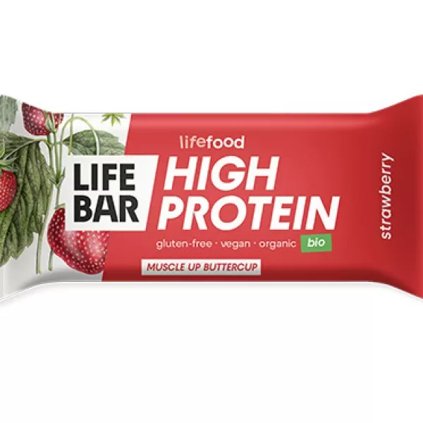 Lifebar baton proteic cu capsuni, bio, 40g